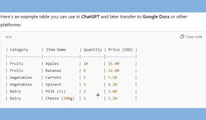 How to Copy a Table from ChatGPT to Google Docs?